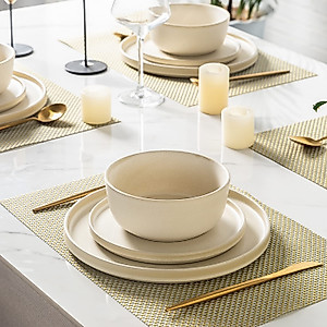 AmorArc Ceramic Dinnerware set, Service for 6 (12pcs), Stoneware Plates and Bowls Set,Highly Chip and Crack Resistant | Dishwasher & Microwave Safe, Matte-Ivory RusticStyle