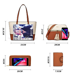 Women Fashion Handbags Wallet Tote Bag Shoulder Bag Top Handle Satchel Purse Set 4pcs