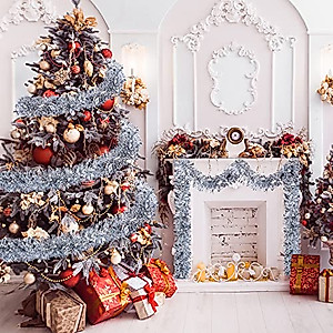 Sggvecsy 49.2Ft Christmas Silver Tinsel Garland Xmas Tree Decorations Christmas Metallic Twist Garland Ceiling Hanging Decorations for New Year Party Birthday Holiday Indoor Outdoor Supplies