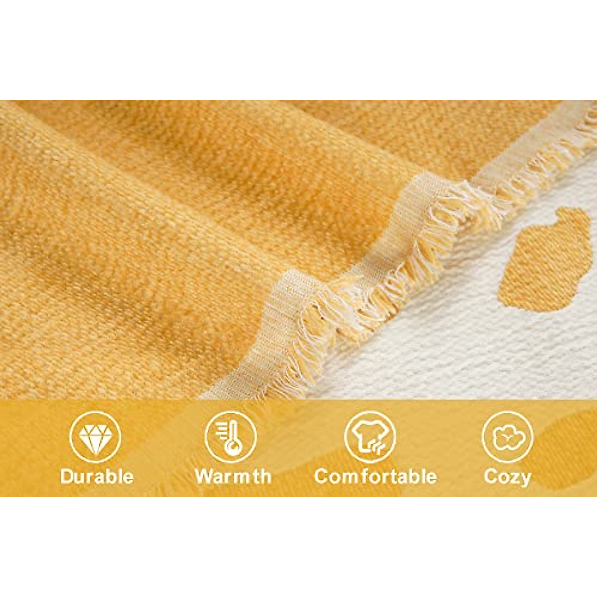 Downhome Cozy Soft Lightweight Throw Blanket for Couch, Cotton Chenille Blend Decorative Woven Knit Boho Throw Blanket,Yellow Leopard Pattern with Tassels