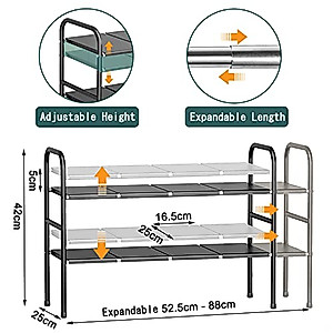 Under Sink Cabinet Shelf Organizer, Expandable Metal Under Sink Rack Storage with 8 Removable Panels for Kitchen Bathroom, 2 Tiers, Black
