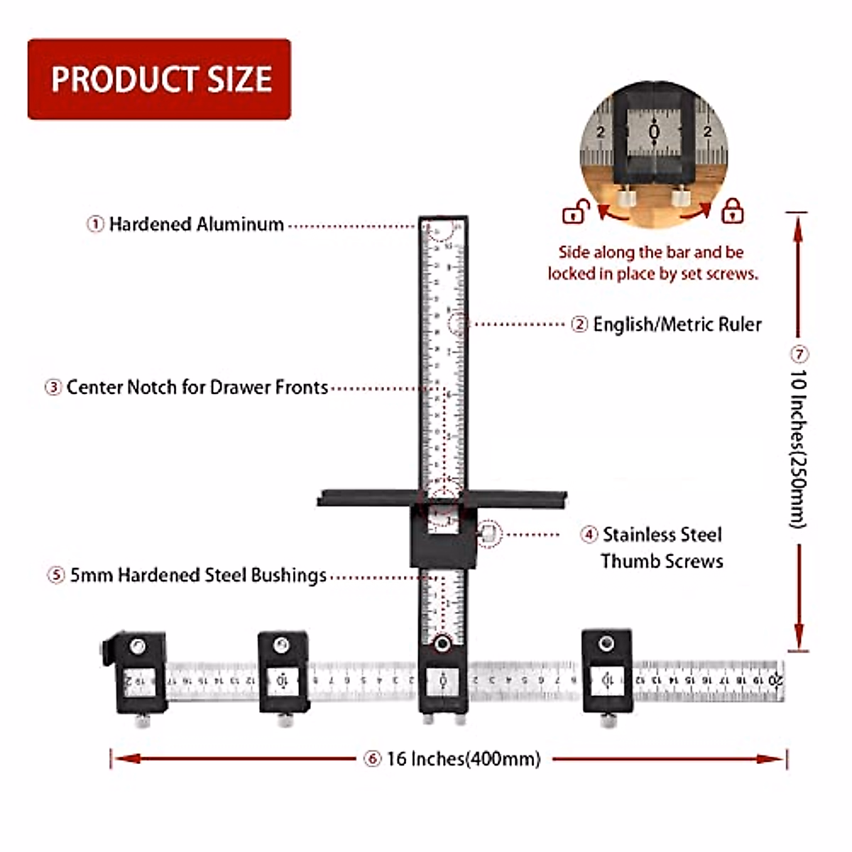 Cabinet Hardware Jig, Solike Aluminum Alloy Cabinet Handle Jig Tool for Fast and Accurate Installation of Door Handles and Drawer Front Knobs, Pulls(With Automatic Center Punch and 4 Drill Bits)