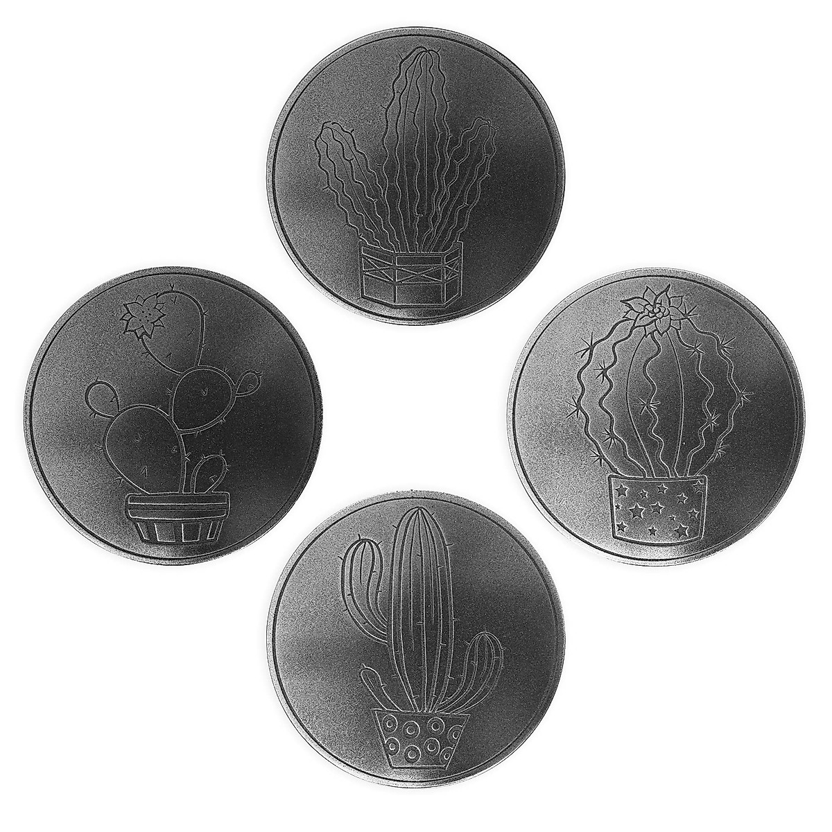 Questech Décor Coasters, Rustic Farmhouse Hosting Housewarming Gift Idea, Coasters for Coffee Table with Protective Cork Backer, Decorative Cactus Garden Design, Wrought Iron Finish, Set of 4