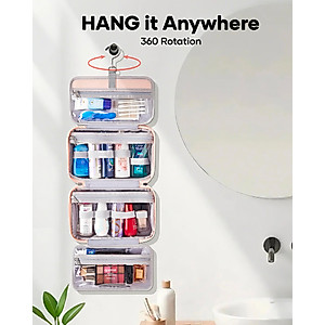 OlarHike Toiletry Bag,Large Size Waterproof Hanging Bags, Makeup Jewelry 3 in 1 Essentials Travel Packing Organizers, Fulled-Sized Family Pack, Shampoo, Conditioner, Brushes Set (Pink)