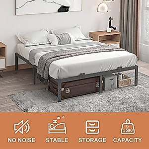 Umyder Queen Size Bed Frame with Steel Slats Support,Sturdy and Durable No Box Spring Needed 14 Inch High Metal Iron Platform Bedframes Black Heavy Duty 3500lbs,Noise Free,Easy Assembly