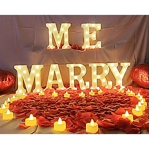 Gyunjux MARRY ME Sign LED Light Up Letter LED Candle Tealigth Red Rose Petal Valentine Gift Warm White LEDs Proposal Sign Will You Marry Me Sign Wedding Sign Engagement Sign Romantic Proposal Decoration Kit