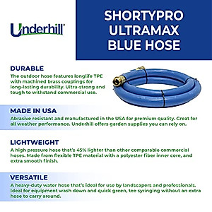 Underhill ShortyPro UltraMax Commercial Garden Water Hose 20 ft, Lightweight, Heavy-Duty, Flexible, Kink Free, Industrial, All Weather, 1200 psi, H75-S20, 3/4" x 20', Blue