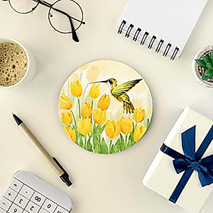 VAATOO Pack 6 Coasters Hummingbird Flower Absorbent Ceramic Coasters with Cork Base Drink Square Single Coaster Coffee Table Cup Car Kitchen Decor Birthday Gifts for Family Women Adults