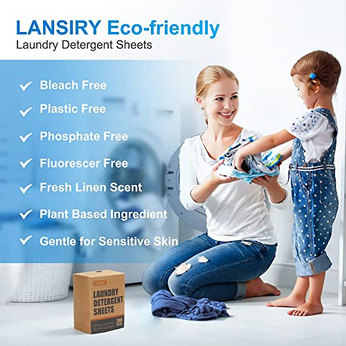 LANSIRY Laundry Detergent Sheets - 200 Loads Fresh Linen Scent Washing Detergent Strips, Compact Lightweight Liquidless Eco-Friendly Hypoallergenic Portable Soap Sheets for Save Space and Travel