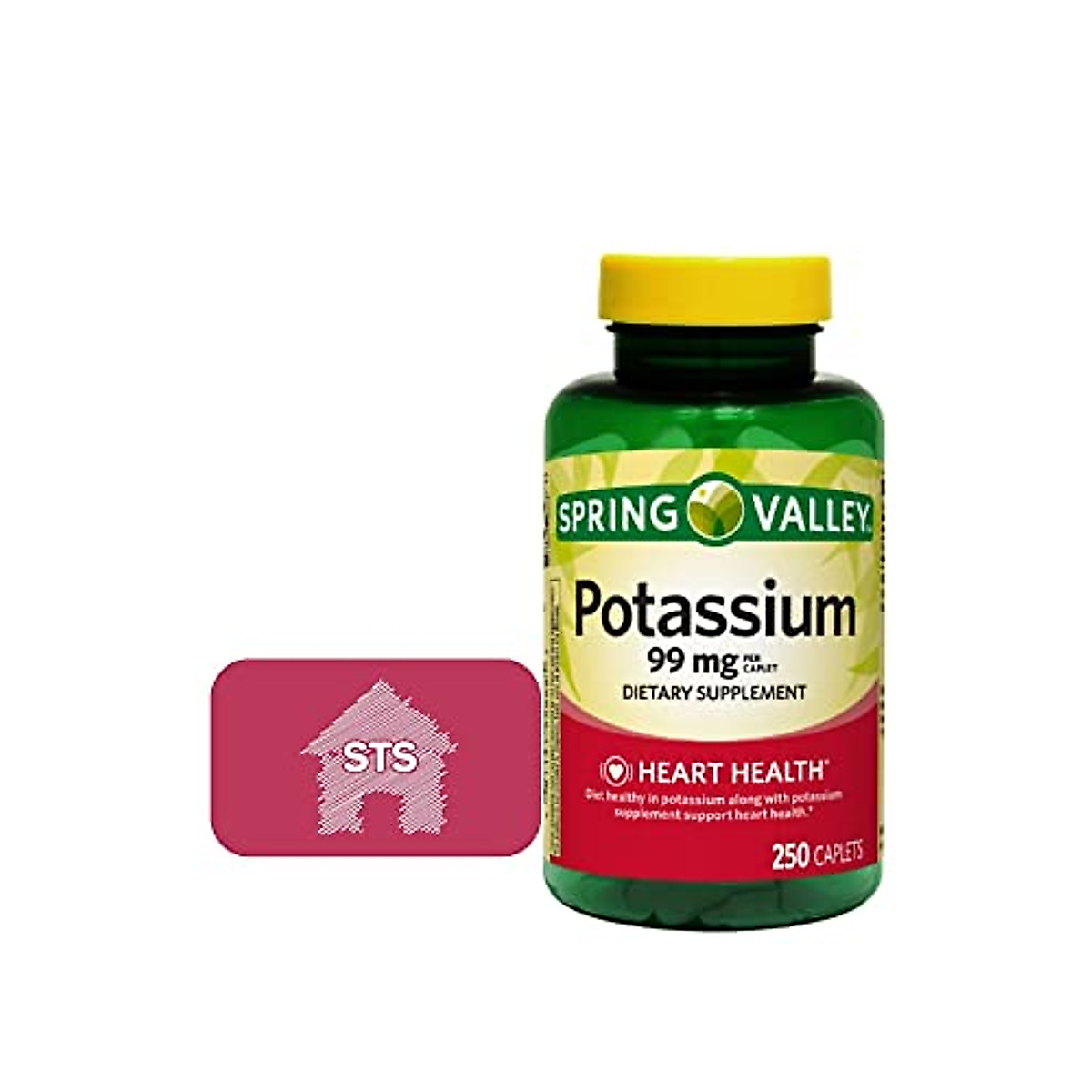 Spring Valley Potassium 99 mg, Caplets for Heart, Nerve & Muscle Function, 250 Count + Weekly Pill Organizer, Portable Travel Pill Box Dispenser Medicine case (Seven Day) by STS. Home