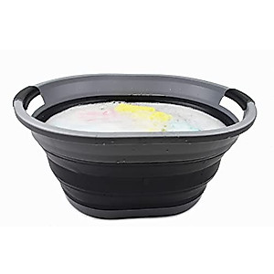 SAMMART 32L (8.4 gallon) Collapsible Plastic Laundry Basket - Foldable Pop Up Storage Container/Organizer - Portable Washing Tub - Space Saving Hamper/Basket, Water Capacity: 24L (1, Grey/Black)