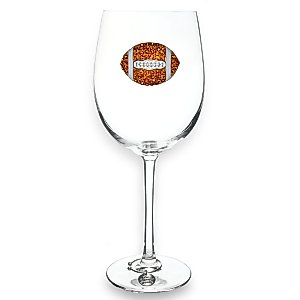 THE QUEENS' JEWELS Football - Orange and White - Jeweled Stemmed Wine Glass, 21 oz. - Unique Gift for Women, Birthday, Cute, Fun, Not Painted, Decorated, Bling, Bedazzled, Rhinestone