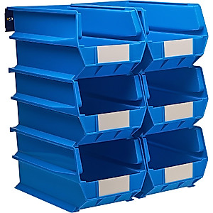 Triton Products 3-240BWS LocBin 8 Piece Wall Storage Unit with 14-3/4 Inch L x 8-1/4 Inch W x 7 Inch H Blue Interlocking Poly Bins, 6 CT, Wall Mount Rails 8-3/4 Inch L with Hardware, 2 pk