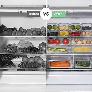 novelinks 14 Pack Fridge Organizer Bins Clear Stackable Fridge Organizer Bins With Lids Vegetable & Fruit Organizer Clear Pantry Organizer Bins (14)