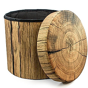 Sorbus Storage Ottoman, 15 Inch Cute 3D Play Room-Stool Toy Box – Foldable with Lid – Perfect Footstool, Pouffe, Hassock, Strong & Sturdy Space Saving Chest (Tree Stump)