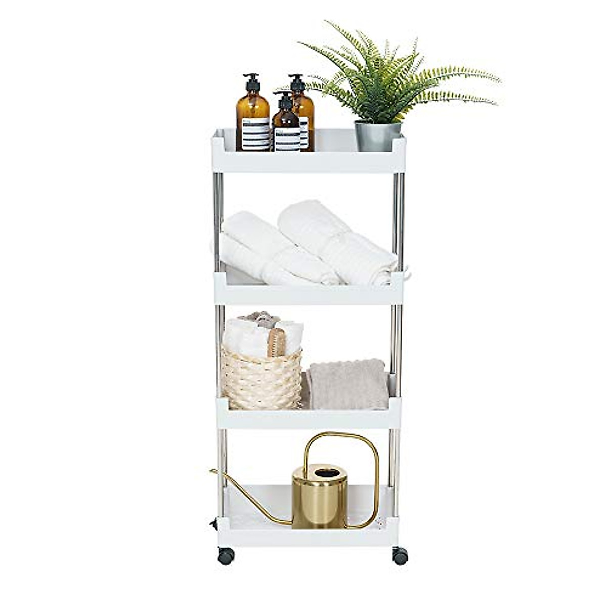 Farios 4-Tier Slim Shelving Unit, Storage Baskets, Narrow Slide Out Rolling Utility Cart, Mobile Shelving Unit Organizer