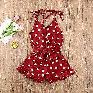 Rtnnsbbfcm Toddler Girl Romper Outfit Short Sleeveless Leopard Jumpsuit Playsuit One-Piece Baby Girl Summer Clothes (Dots Red, 1-2T)