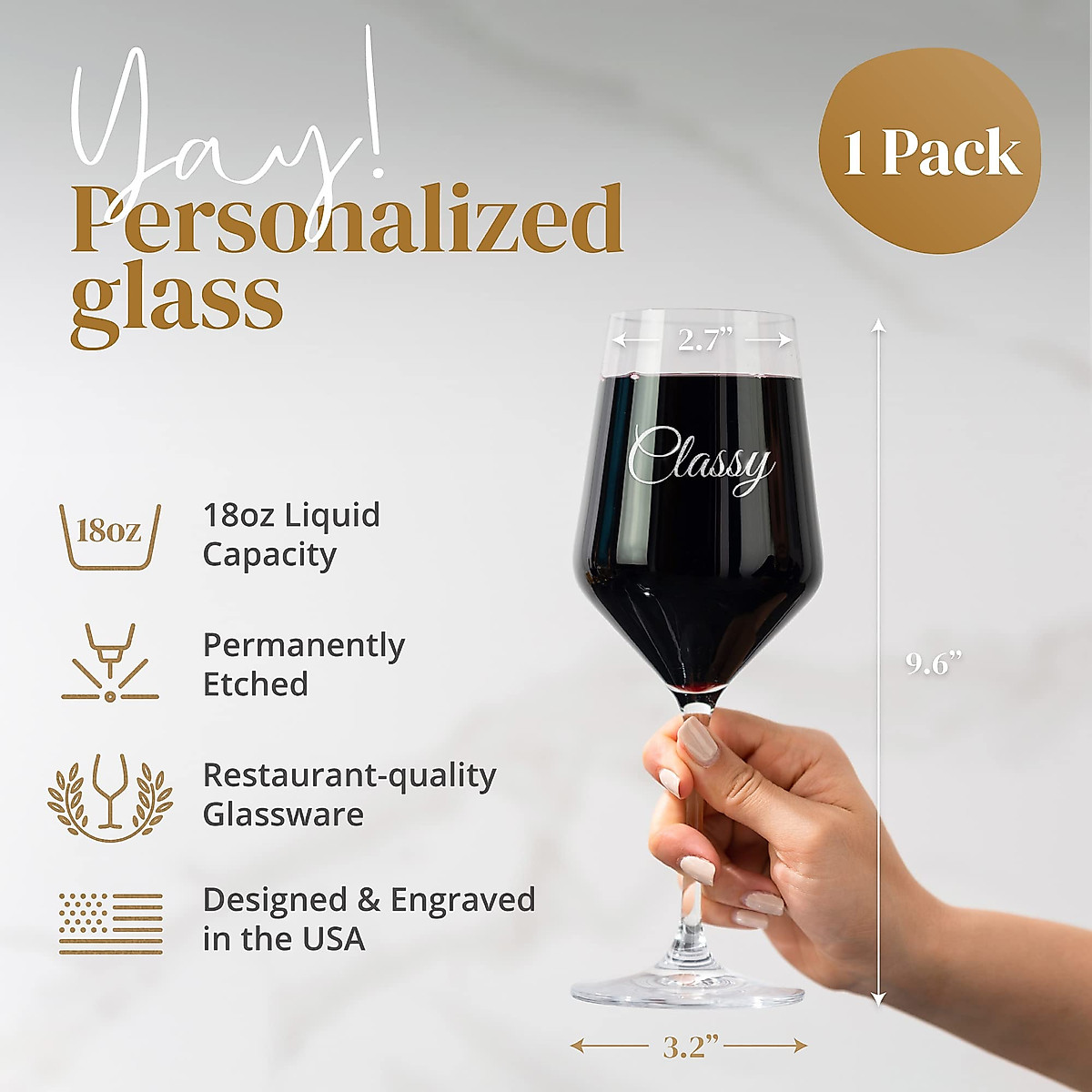 Personalized Wine Glass Engraved with Your Custom Text - Customized Gifts, Unique Birthday Gift, Bridesmaid Gift, Custom Gifts for Women or Men (18oz Crystal Wine)