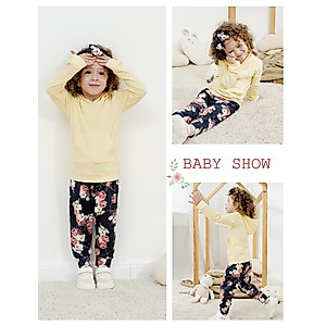 Okgirl Baby Girl Clothes Long Sleeve Hoodie Sweatshirt Floral Pants With Headband Outfit Sets(12-18 Months)