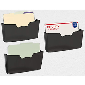 3 Pack - Simple Houseware Plastic Single Pocket Wall Mount File Holder, Black