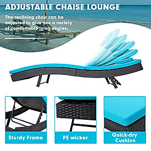 Incbruce Patio Chaise Lounge Chair, Outdoor Reclining Chaise with Adjustable Backrest, PE Rattan Steel Frame Pool Lounge Chair