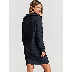 ANRABESS 2023 Fall Long Sleeve Womens Sweater Dress Oversized Lapel Collar Button V Neck Ribbed Loose Fit Casual Trendy Pullover Short Mini Fashion Dresses B782zanglan-L Navy Blue