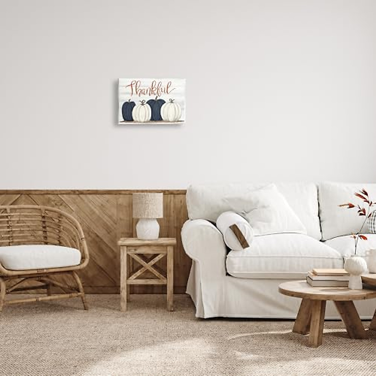 Stupell Industries Autumn Farm Pumpkin Harvest with Thankful Phrase Wall Plaque Art Design by Sarah Baker