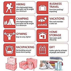 Packing Cubes 8 Sets Travel Luggage Organizers Include Waterproof Shoe Storage Bag Convenient Packing Pouches for Traveller (Pink)