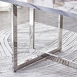 TesNus Marble Dining Table, Modern Rectangular Faux Marble Dining Table for 6 with Metal Legs for Kitchen Dining Living Room (Grey+Sliver)