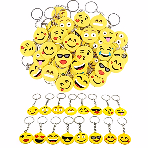 CRSUSUKJ 64 Pack Mini Emoticon Keychain Plush(16 expressions), Cute Keychain, Party Favors for Kids, Keychains, Valentine's Day Gifts/ Birthday Party Supplies, Emoticon Gifts Toys Carnival Prizes.