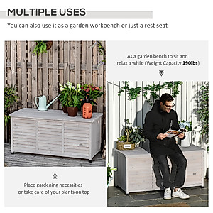 TZXTW 75 Gallon Wooden Deck Box, Outdoor Storage Container with Aerating Gap & Weather-Fighting Finish for Patio Furniture Cushions, Pool Accessories, Garden Tools, Grey