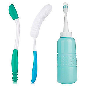 3 Pcs Toilet Aid Set for Wiping Include Long Handle Butt Wiper Shower Brush Portable Bidet Comfort Self Wipe Bathroom Tool for People Overweight, Elderly and Disabled, Pregnant