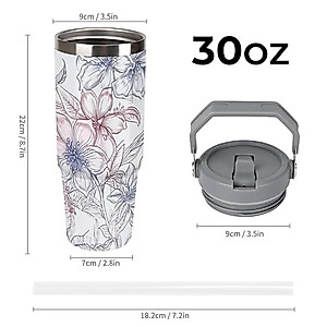 ZJCDPBR 30 Oz Tumbler with Foldable Handle And Flip Straw,Fresh Flowers Vacuum Insulated Travel Coffee Tumblers,Stainless Steel Leak-Proof Water Bottle,Fits in Cup Holder,Keep Cold 24H & Hot 12H