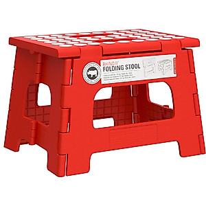 Kikkerland Rhino Foldable Step Stool – Holds Adults up to 300 Lbs, Best for Kitchen & Bathroom – Collapsible, Portable, Lightweight Stepping Stool with Sturdy, Non-Slip Design – Red, 8”