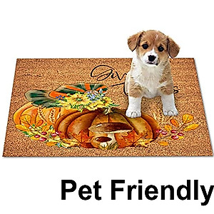 Coir Mat Natural Fade - Vinyl Backed Give Thanks Outdoor Doormats 16x24in Pumpkin Sunflowers Fall Leaves Front Porch Welcome Mats for Outside Porch Entrance