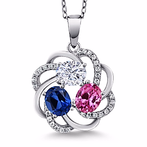 Customized Personalized Women's Necklace with 3 Gemstone Birthstone | 925 Silver Jewelry for Mom Wife Grandma Sister Friend | 18 Inch Chain | Anniversary Birthday Mother’s Day Christmas Valentine's