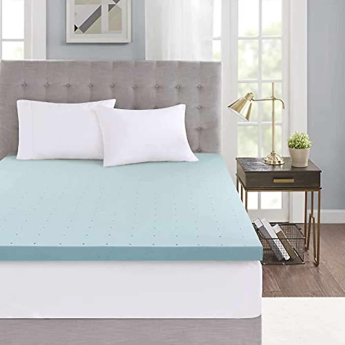 Sleep Philosophy Gel Infused Memory Foam Mattress Topper Luxurious All Season Enhanced Bed Support, Queen(3" Thick), Removable Cooling Cover