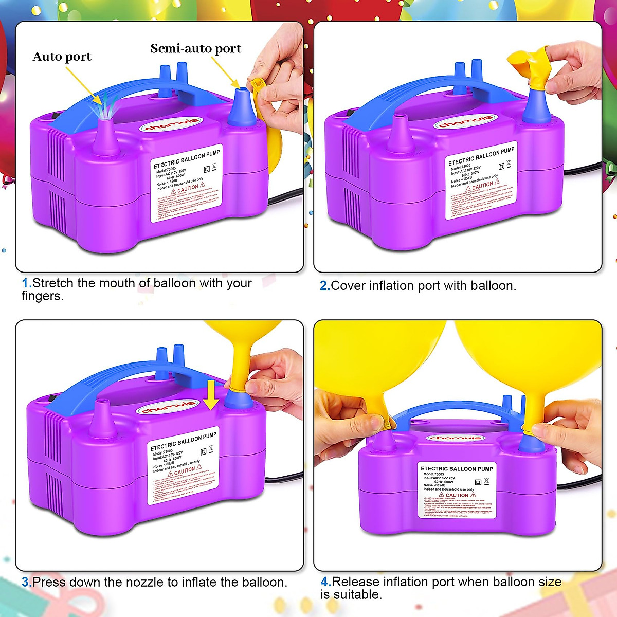 Chamvis Balloon Pump Electric, 110V 600W Balloon Pump Inflate, Air Pump for Balloons: Balloon Blower Machine for Fast and Easy Filling Balloons