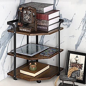 BTY 3-Tier Kitchen Corner Organizer Shelf Multifunction Standing Countertop Storage Rack Bathroom Corner Organizer for Spice Can Sauce Jars Dishes Plates Cosmetics(Black)