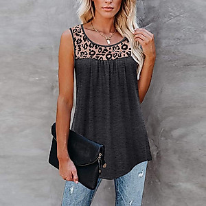 Padaleks Women&#039;s Summer Round Neck Tank Tops Flowy Sleeveless Shirts Casual Loose Lace Solid Color Tunic Blouses