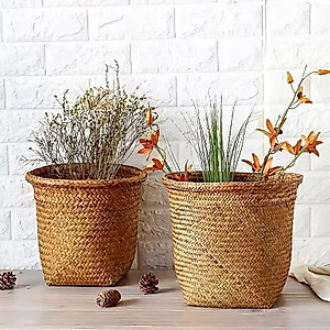 Generic Rattan Trash Basket Can,Woven Waste Storage Basket,Handmade Wicker Waste Basket Storage,Round Rattan Basket,Small Office Rubbish Cans for Bedroom Bathroom Kitchen Office Table