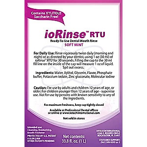 Iotech ioRinse Mouthwash New & Improved - Natural Clean - Contains Xylitol - Saccharin Free - Superior Dental Cleaner for Teeth, Gums, Bad Breath - Soft Mint (1L Bottle)