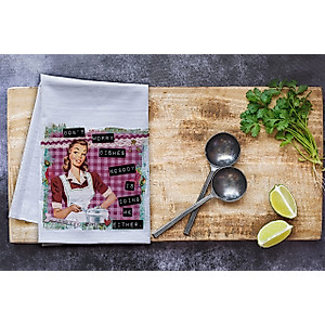 Sarcastic Vintage Housewife Funny Kitchen Towel, premium retro flour sack tea towel, snarky gifts for women MADE IN THE USA (Nobody's Doing Me Either)