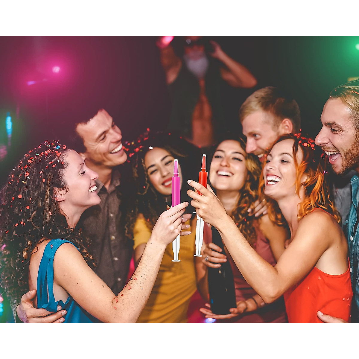 50 Pack Shot Set Include 24 Pcs 0.7 oz Shot Syringes 24 Pcs 2 oz Shot Cups with Lids and 2 Pcs 1 Liter Acrylic Bucket for Birthday Thanksgiving Halloween Christmas Bachelorette Theme Party