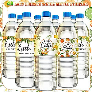 48 Pieces Little Cutie Baby Shower Water Bottle Labels Orange Water Bottle Wrapper Stickers Party Favors Decorations for Boy Girl Baby Shower, 3 Styles (Cute Style)