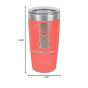 LaserGram 20oz Vacuum Insulated Tumbler Mug, Tiki Statue, Personalized Engraving Included (Coral)