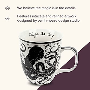 Karma Gifts 16 oz Black and White Boho Mug Octopus - Cute Coffee and Tea Mug - Ceramic Coffee Mugs for Women and Men
