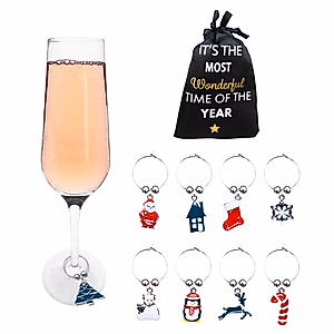 Cork & Leaf Christmas Holiday Wine Glass Charms - Festive Drink Markers for Your Celebrations, Stocking Stuffers & Gifts -Set of 9