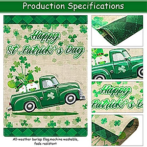 Boao 2 Pieces St Patrick's Day Garden Flag 18 x 12 Inch Saint Patty's Day Welcome Gnome Irish Green Shamrock Flag Double Sided Decorative Shamrock Truck Yard Flag for Garden Home Decoration