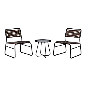 JONATHAN Y LVG1100B-3SET Freja 3-Piece Mid-Century Modern Faux Rattan Conversation Outdoor Patio Set Scandinavian, Classic, Transitional, Bohemian, Traditional, Black/Brown